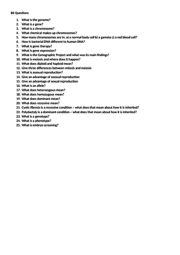 AQA Biology Paper 2 B6 Genetics revision questions | Teaching Resources AQA Biology Paper 2 B6 Genetics revision questions | Teaching Resources