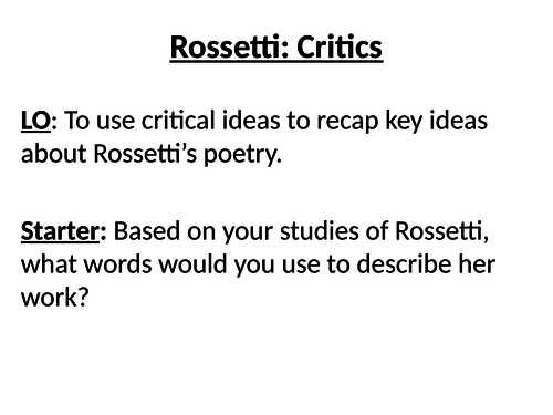 Christina Rossetti: Critics Revision | Teaching Resources Christina Rossetti: Critics Revision | Teaching Resources
