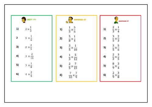 GCSE Foundation Maths- Differentiated Multiplying Fractions Worksheet ...
