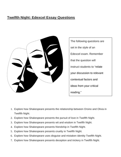 Twelfth Night Revision: Essay Questions | Teaching Resources