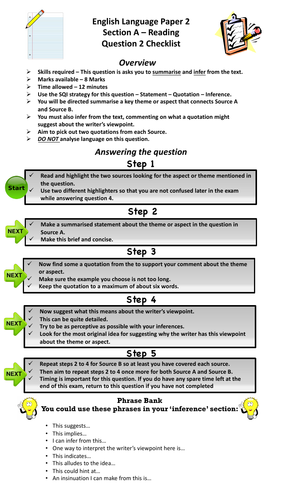 AQA ENGLISH LANGUAGE PAPER 2 REVISION CHECKLIST QUESTIONS 1 AND 2 ...