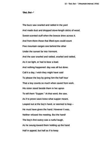 Robert Frost - "Out, Out-" | Teaching Resources