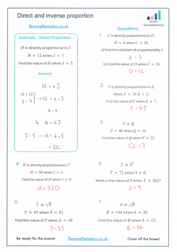 Direct and Inverse Proportion | Teaching Resources