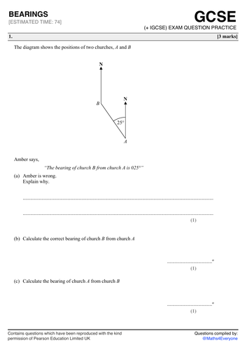 GCSE 9-1 Exam Question Practice (Bearings) | Teaching Resources GCSE 9-1 Exam Question Practice (Bearings) | Teaching Resources