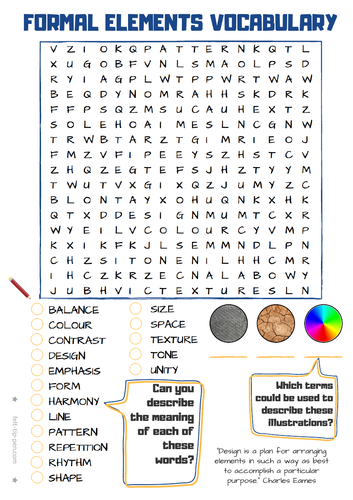 Art Formal Elements Word Search - ideal for lesson starter, plenary ...