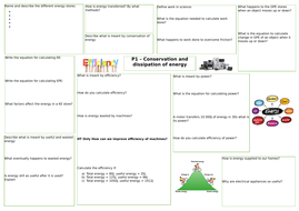 AQA Conservation and dissipation of energy revision mat | Teaching ...