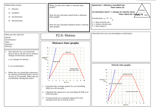 AQA Motion revision mat | Teaching Resources
