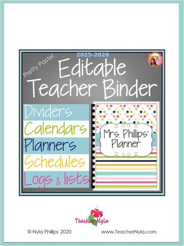 Editable Teacher Planner Binder 2025 - 2026 Pastel | Teaching Resources