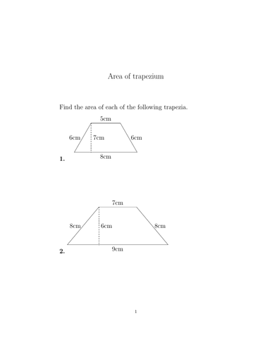 Area of trapezium worksheet (with solutions) | Teaching Resources