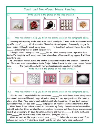 Countable-Uncountable Nouns Reading-Conversation-Writing Worksheets ...