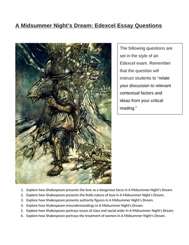 A Midsummer Night's Dream: Essay questions | Teaching Resources