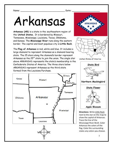 ARKANSAS - Introductory Geography Worksheet | Teaching Resources