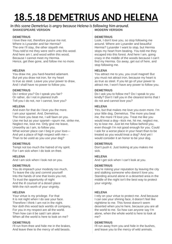 Demetrius and Helena (Act 2 Scene 1 A Midsummer Night's Dream) Lesson ...