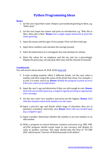 64 Python programming exercise ideas (Beginners to advanced) | Teaching ... 64 Python programming exercise ideas (Beginners to advanced) | Teaching ...