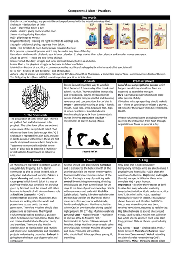 Eduqas GCSE Islam (Component 3) Revision - Practices - A4 Sheet ...