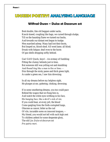 Unseen Poetry - Analysing Language! | Teaching Resources
