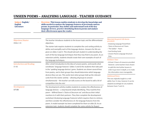Unseen Poetry - Analysing Language! | Teaching Resources