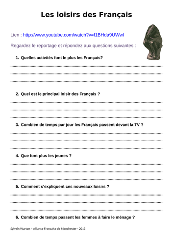 Les loisirs des Français - listening and speaking activity | Teaching ...