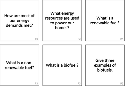 Physics flash cards - P3 Energy resources | Teaching Resources