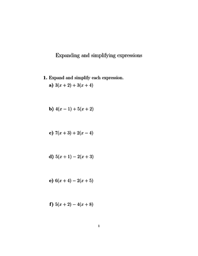 Expanding and simplifying expressions (harder) worksheet (with ...
