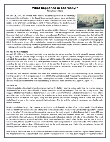What happened in Chernobyl - Reading Comprehension Text # ...