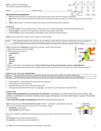 IGCSE PE (spec 2018) 4.1: Aerobic & Anaerobic Respiration | Teaching ...