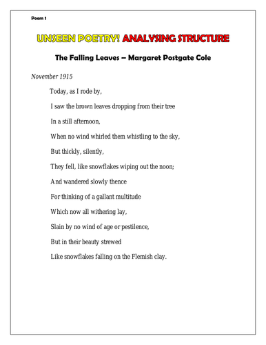 Unseen Poetry - Analysing Structure! | Teaching Resources