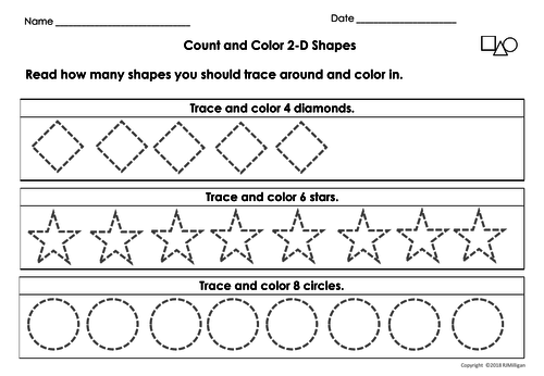 2D Shapes Worksheets /Activities - 2D Shape Mat, Count Trace Color ...