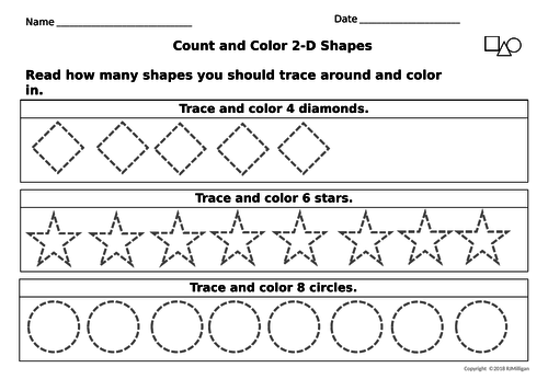 2D Shapes Worksheets /Activities - 2D Shape Mat, Count Trace Color ...