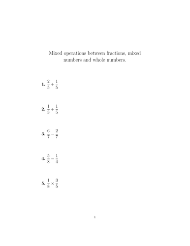 Mixed operations between fractions, mixed numbers and whole numbers ...