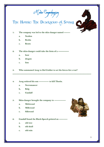 The Hobbit: The Desolation of Smaug Movie comprehension / Quiz ...