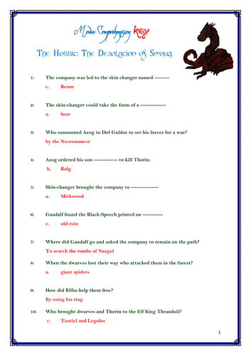 The Hobbit: The Desolation of Smaug Movie comprehension / Quiz ...