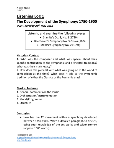 Listening Logs - The Development of the Symphony (1750-1900) | Teaching ...