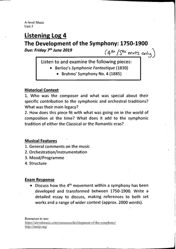 Listening Logs - The Development of the Symphony (1750-1900) | Teaching ...