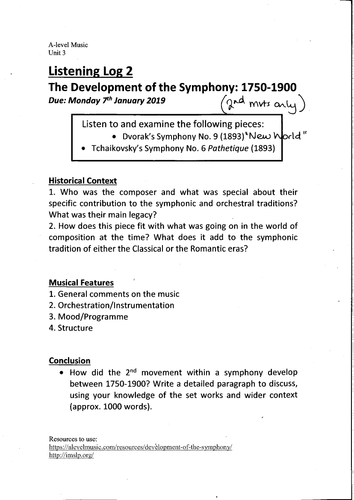 Listening Logs - The Development of the Symphony (1750-1900) | Teaching ...