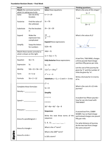 GCSE Maths Foundation Revision Sheets | Teaching Resources GCSE Maths Foundation Revision Sheets | Teaching Resources