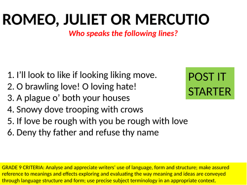 REVISE ROMEO, JULIET AND MERCUTIO'S TOP QUOTATIONS | Teaching Resources