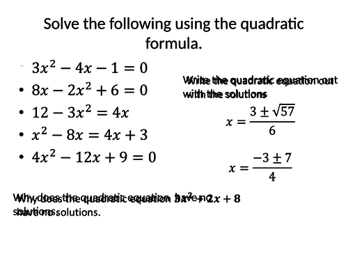 Quadratic Equation (factorising and formula) | Teaching Resources