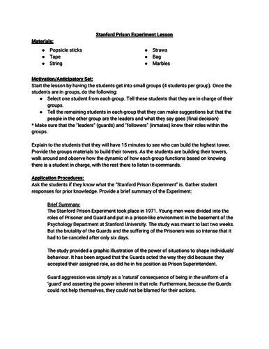 Stanford Prison Experiment Lesson | Teaching Resources