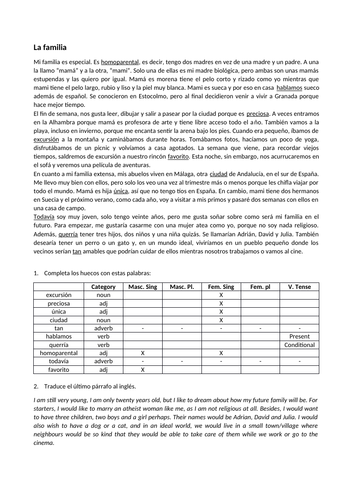 Spanish Reading Comprehension about "La familia" | Teaching Resources