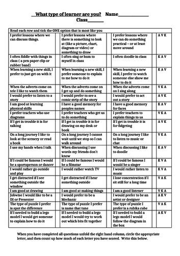 Learning styles questionnaire | Teaching Resources Learning styles questionnaire | Teaching Resources