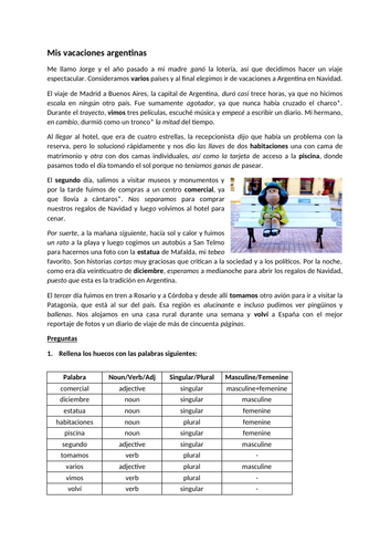 Spanish Reading Comprehension about "Las vacaciones" | Teaching Resources