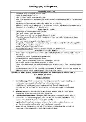 Autobiography lesson for year 8 | Teaching Resources