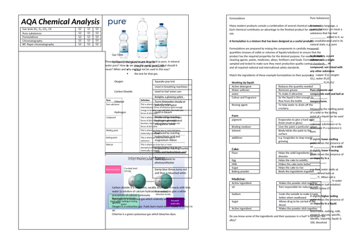 15. Chemical Analysis Revision Broadsheet (AQA Combined Science Trilogy ...