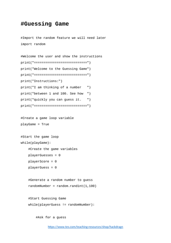 Beginning Python Programming – Guessing Game | Teaching Resources Beginning Python Programming – Guessing Game | Teaching Resources