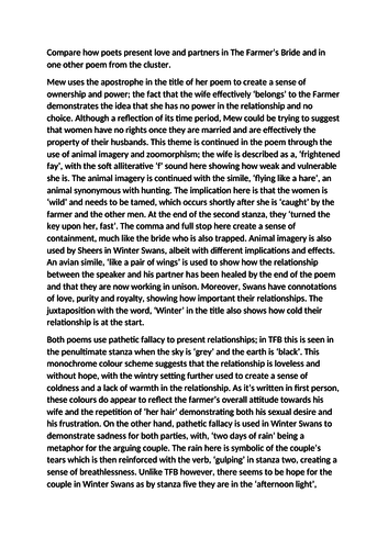 AQA Poetry Love & Relationships Sample Answer GCSE English Literature 1 ...