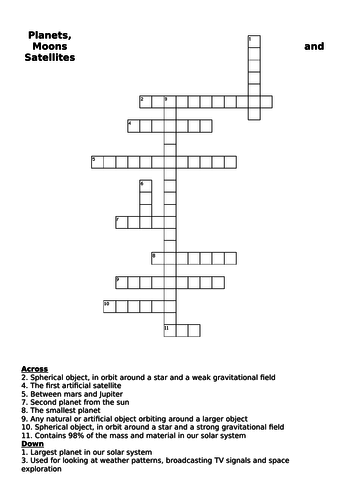 Planets, Moons and Satellites crossword | Teaching Resources