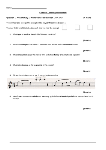 Orchestral Music Listening Assessment | Teaching Resources