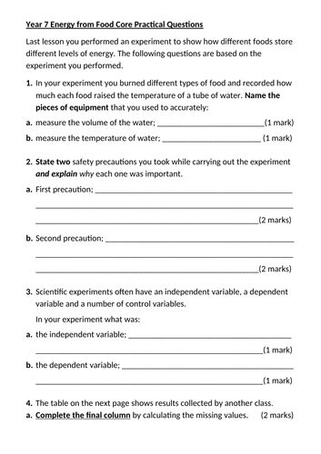 Energy in Food (Burning Food) Year 7 Double Lesson PowerPoint (KS3 7Ia ...