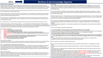 Bentham's Utilitarianism and Kant Knoweldge Organiser - A Level RE ...